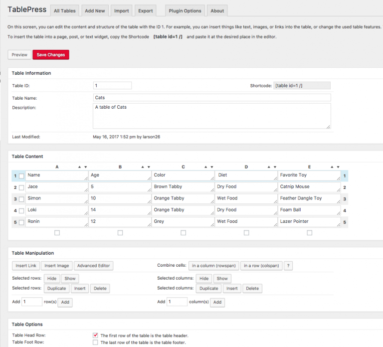 TablePress – Pressbooks 101